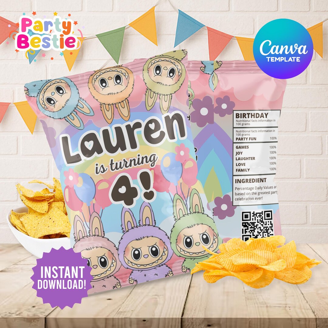 Editable Labubu Birthday Chip Bag, Labubu Party Favors, Labubu Birthday ...