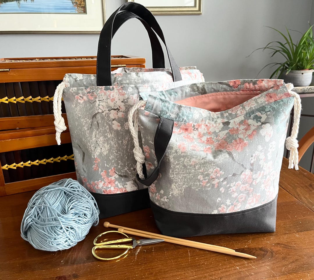 Knitting Tote Bag, Drawstring Project Bag in Large or Medium Sizes ...