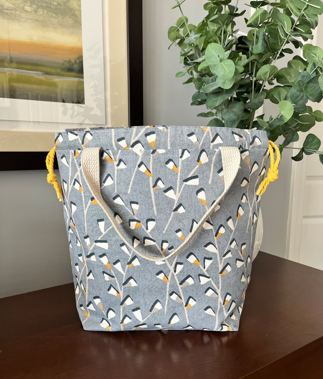 Canvas Project Bag, Extra Large Knitting Bag With Outer Pockets ...