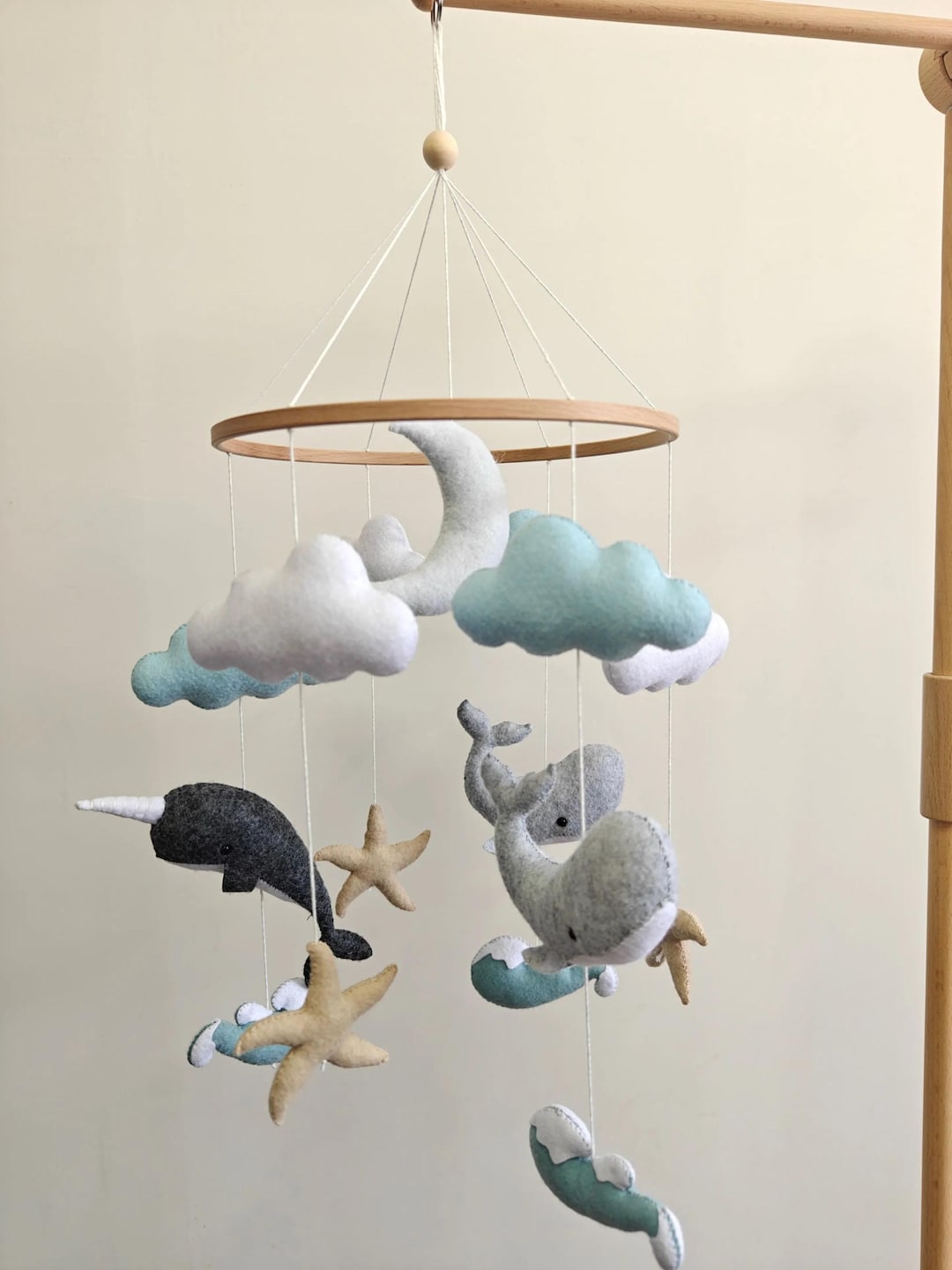 Neutral Whale Baby Mobile: Ocean Theme Nursery Decor, Handmade Felt - Etsy