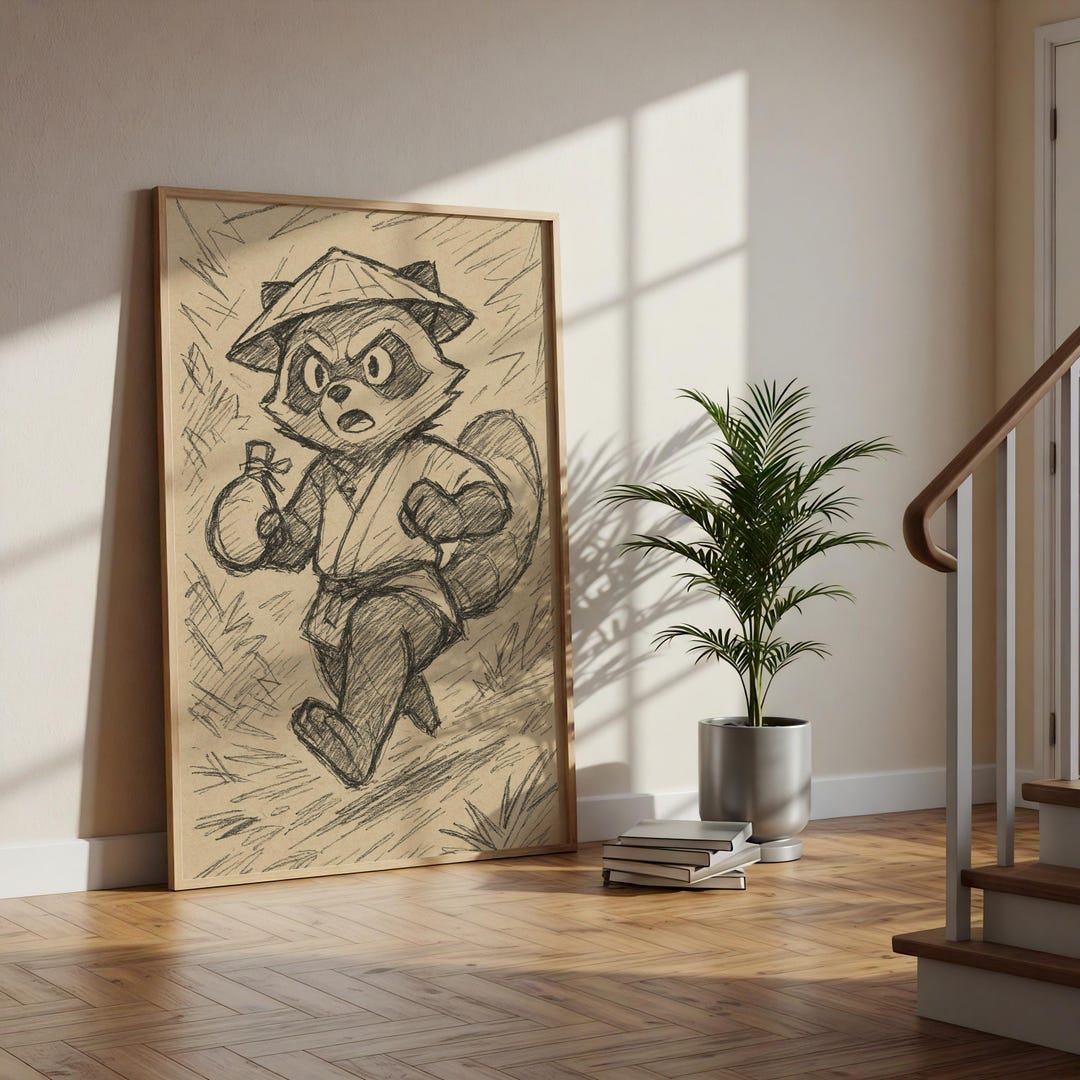 Tanuki in Motion – Retro Anime Speed Sketch | Geometric Animal Art ...