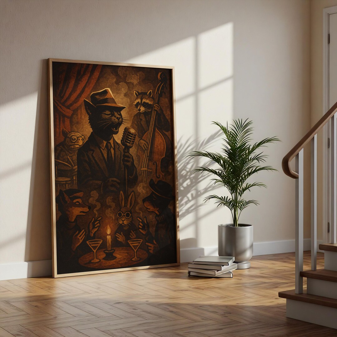 Black Cat Jazz Singer Poster – Retro Beatnik Animal Art | Vintage ...