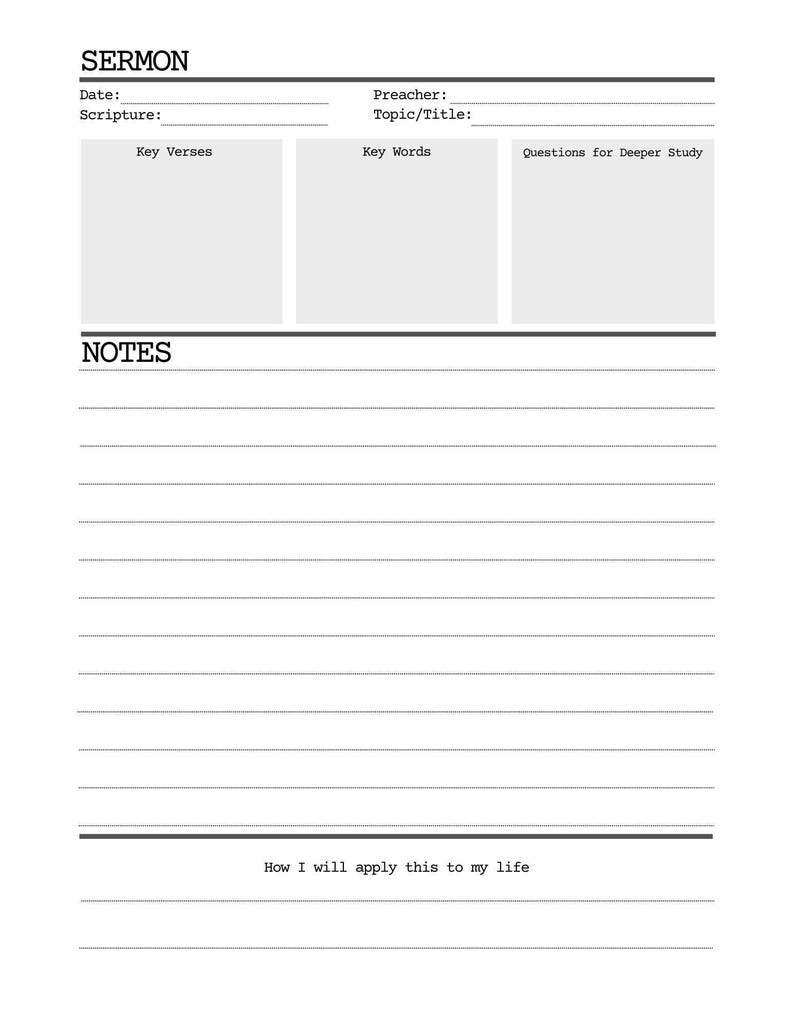 Sermon Notes Template - Etsy