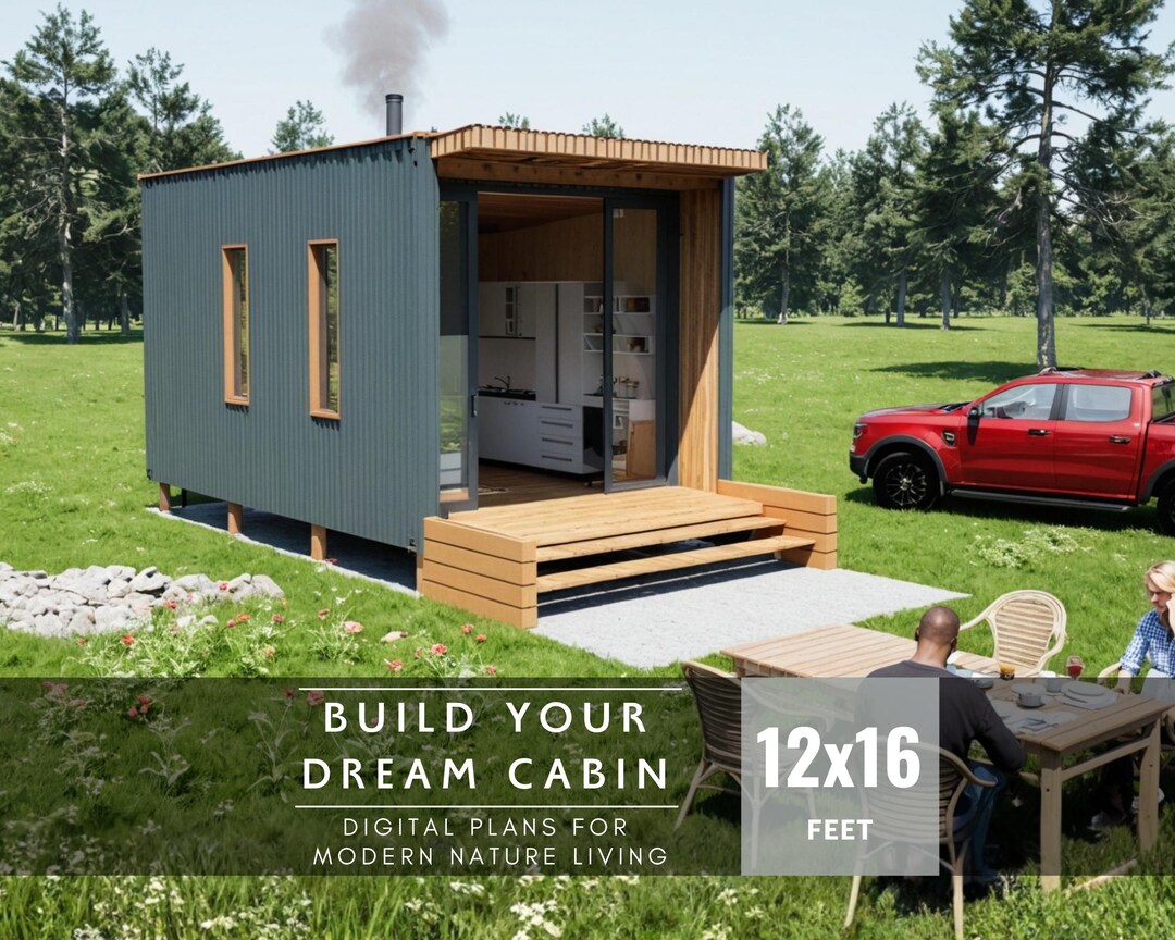 12x16 Modern Tiny House PDF Plan | DIY 1-bedroom Guest House - Etsy