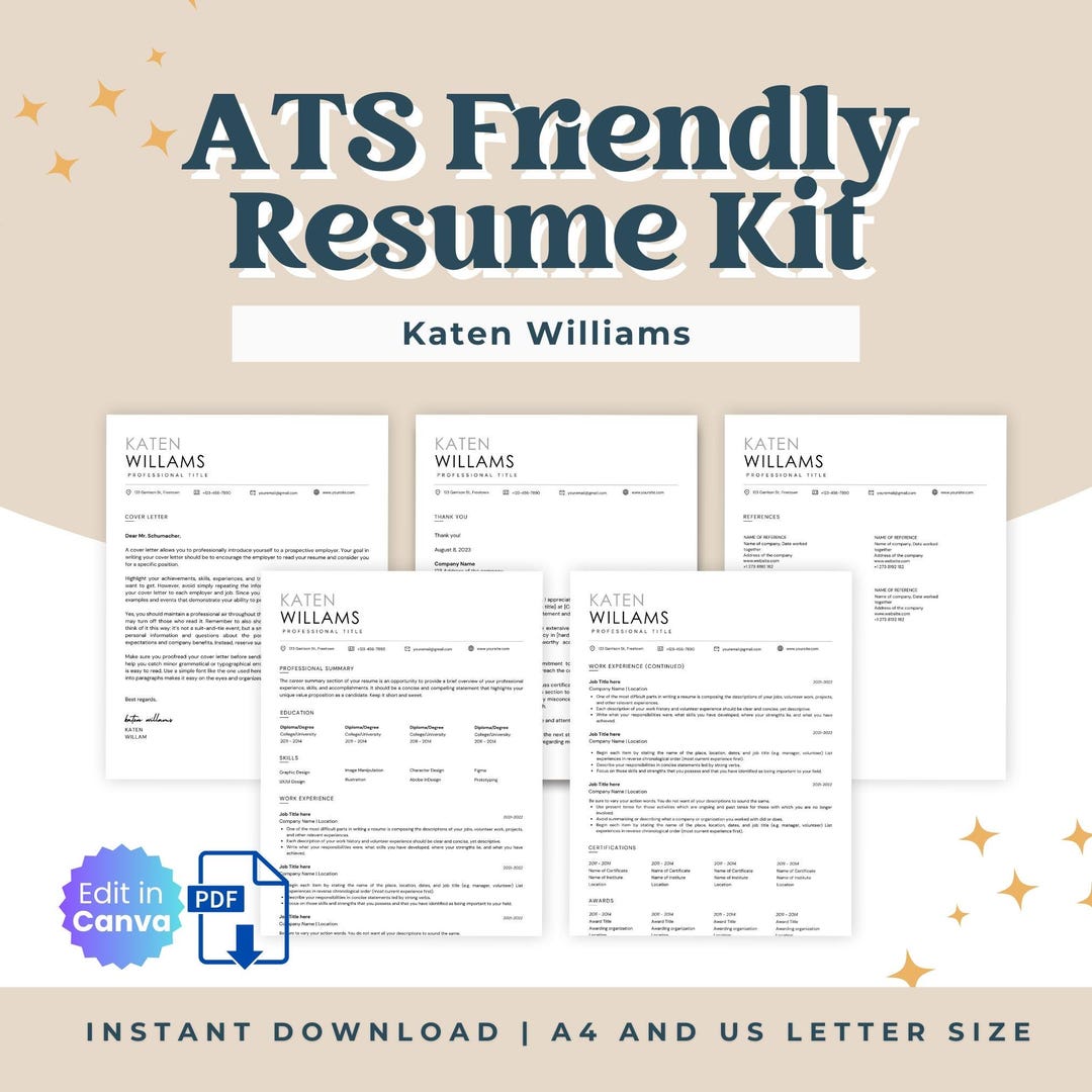 Ats-friendly Resume Template Kit - Editable, Modern Style - Etsy