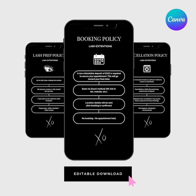 Lash Tech Policy Template Bundle: Editable Canva Instagram Highlights ...