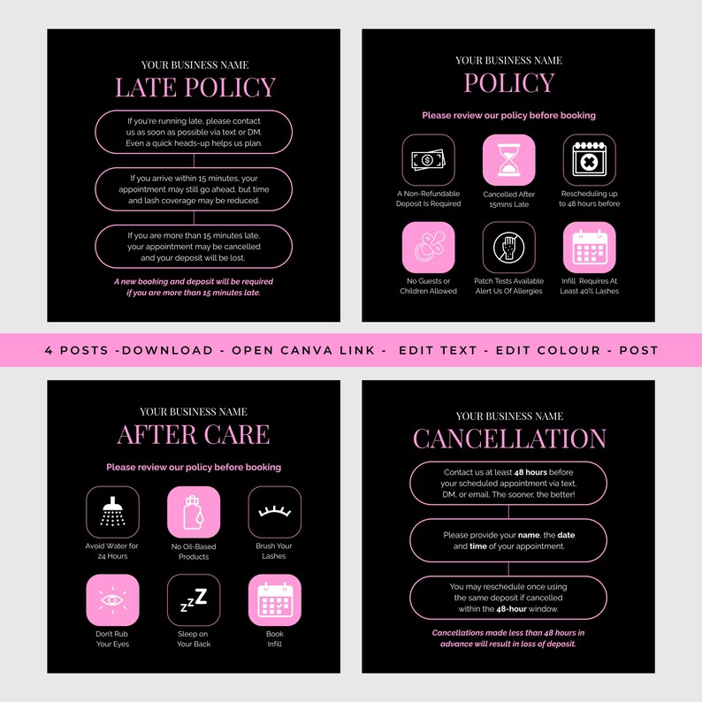 Lash Tech Policy Instagram Templates: Beauty Salon Forms (canva) - Etsy