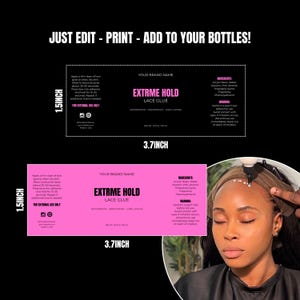 Lace Glue Label Template: Editable DIY Lash Packaging (canva, 3.7x1.5 ...