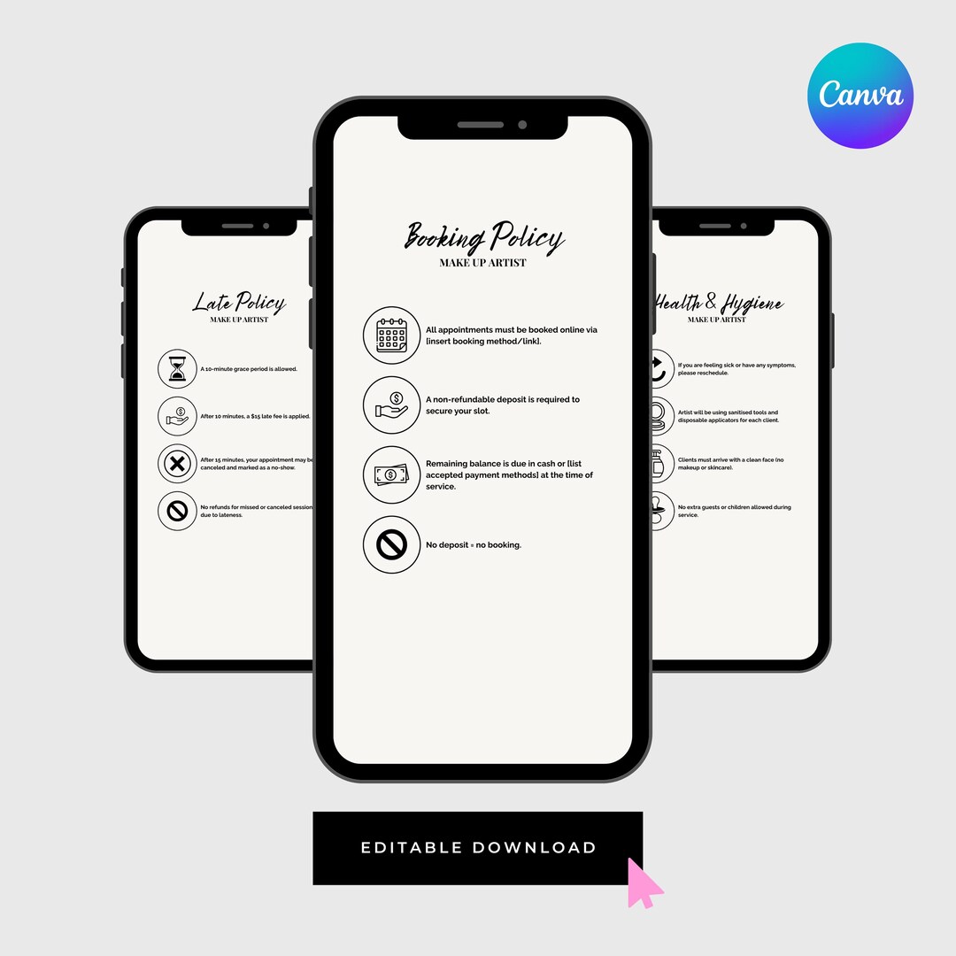 Makeup Artist Instagram Highlight Covers: Policy Templates (canva) - Etsy
