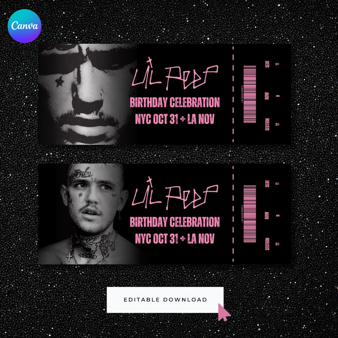 Lil Peep Birthday Celebration Ticket | 2 Designs | Editable Template ...