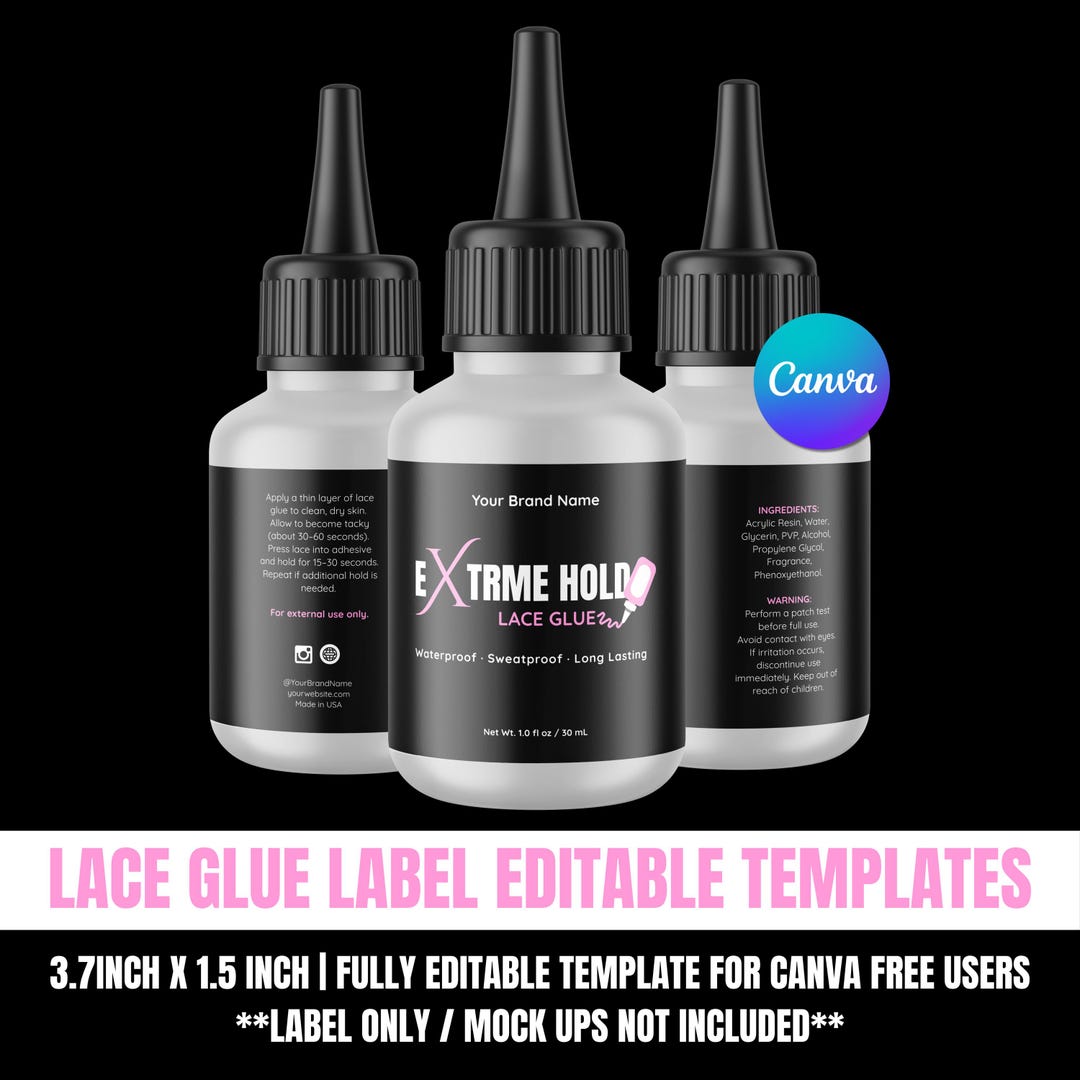 Lace Glue Label Template for Canva – 3.7x1.5 Inch Editable Label Design ...
