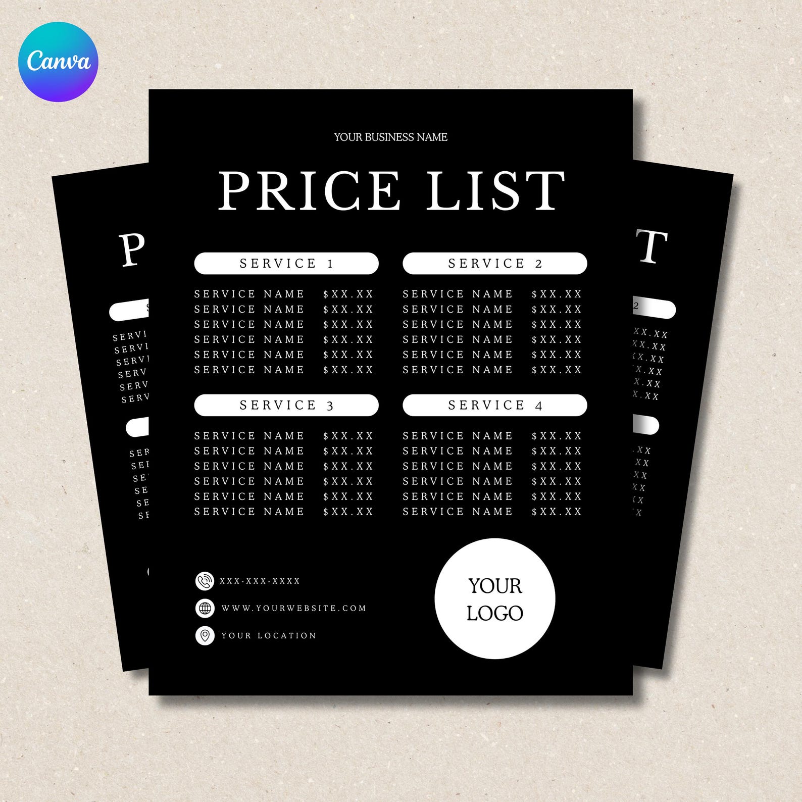 Editable Price List Flyer Template: Beauty Salon Canva Design (digital ...
