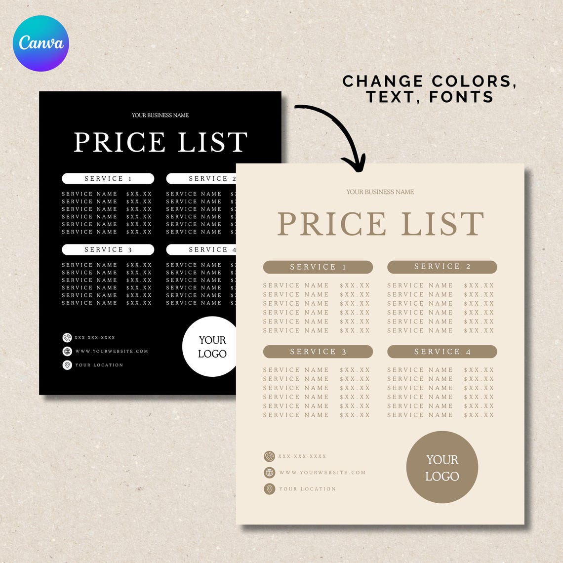 Editable Price List Flyer Template: Beauty Salon Canva Design (digital ...