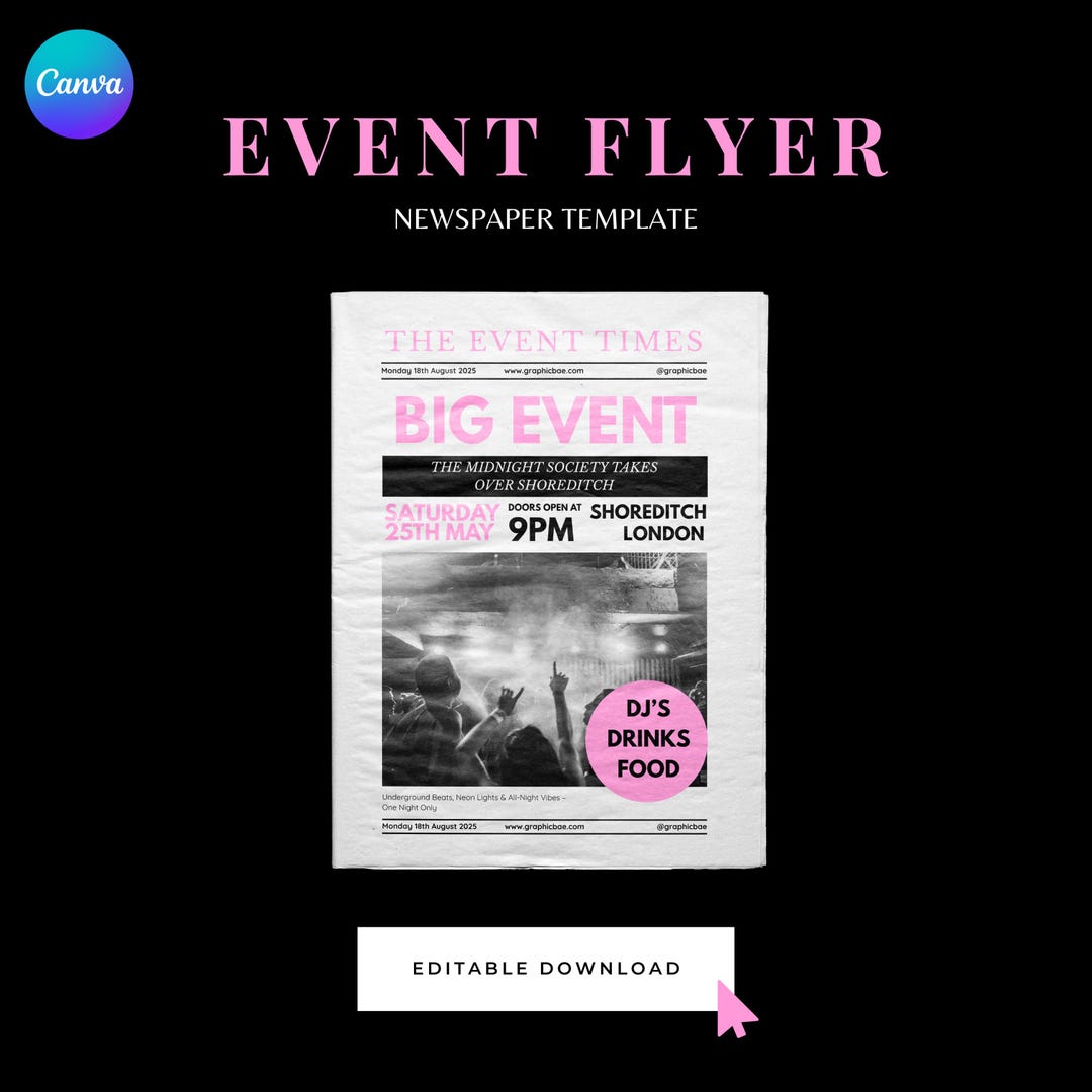 Retro Newspaper Event Flyer Template: Editable Canva Design (A3) - Etsy
