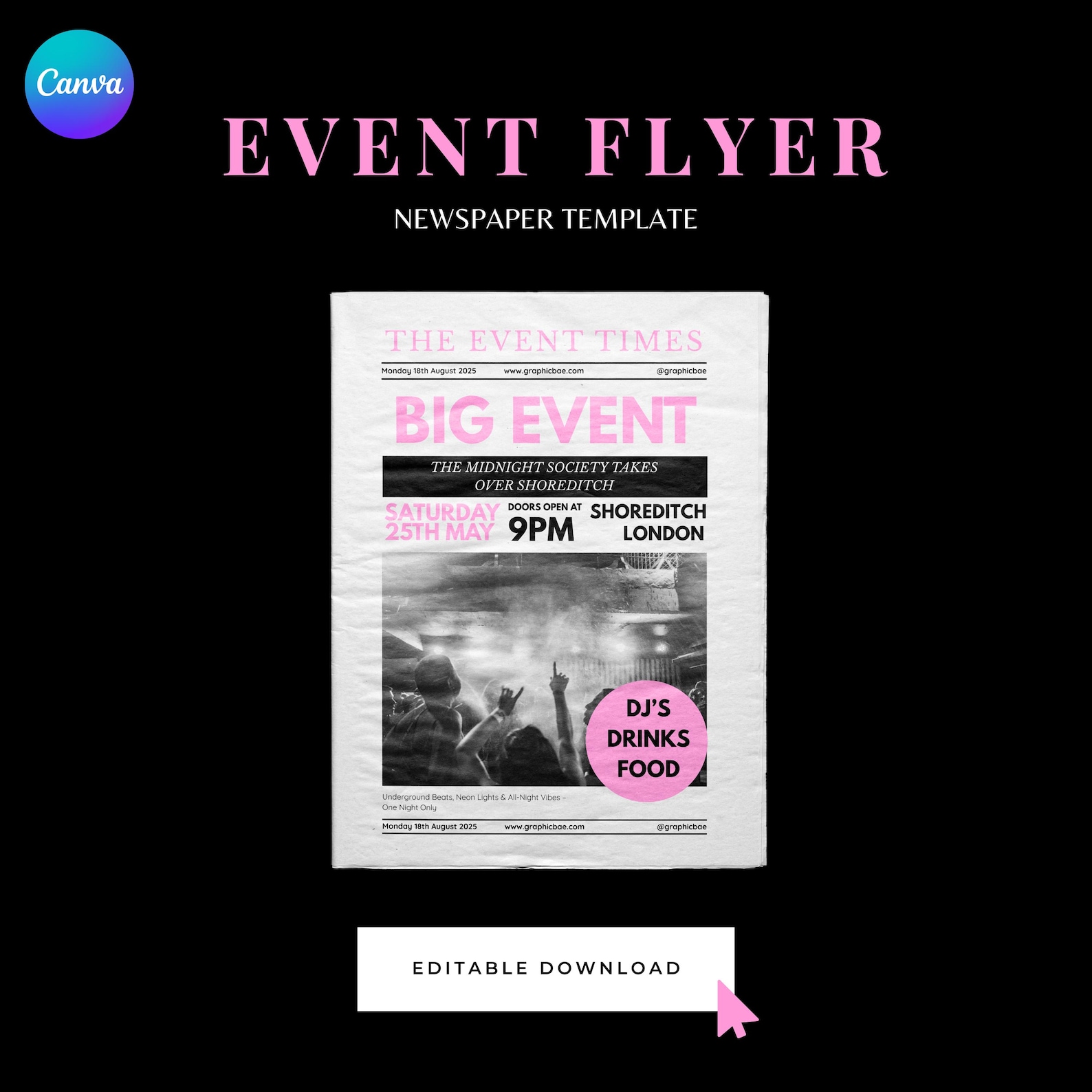Retro Newspaper Event Flyer Template: Editable Canva Design (A3) - Etsy