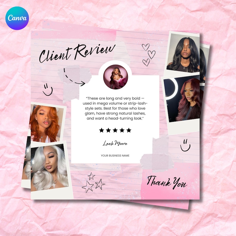 Editable Client Review Template: Pink Hair & Beauty, Social Media ...