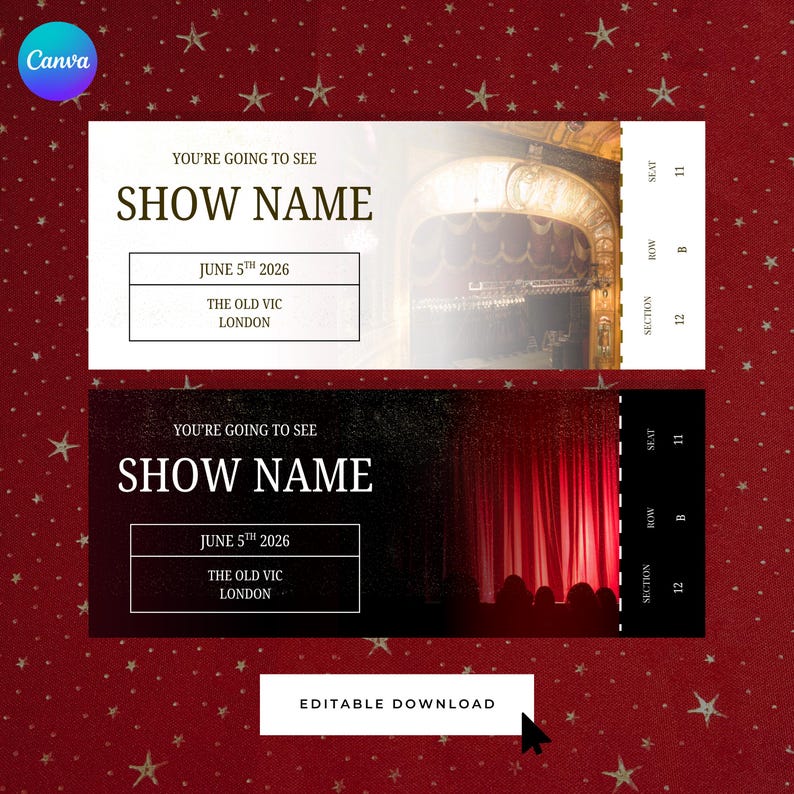 Editable Theatre Ticket Template: Two Templates (digital Download) - Etsy