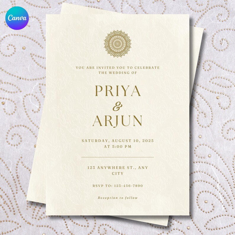 Elegant Indian Wedding Invitation: Cream & Gold Mandala (digital ...