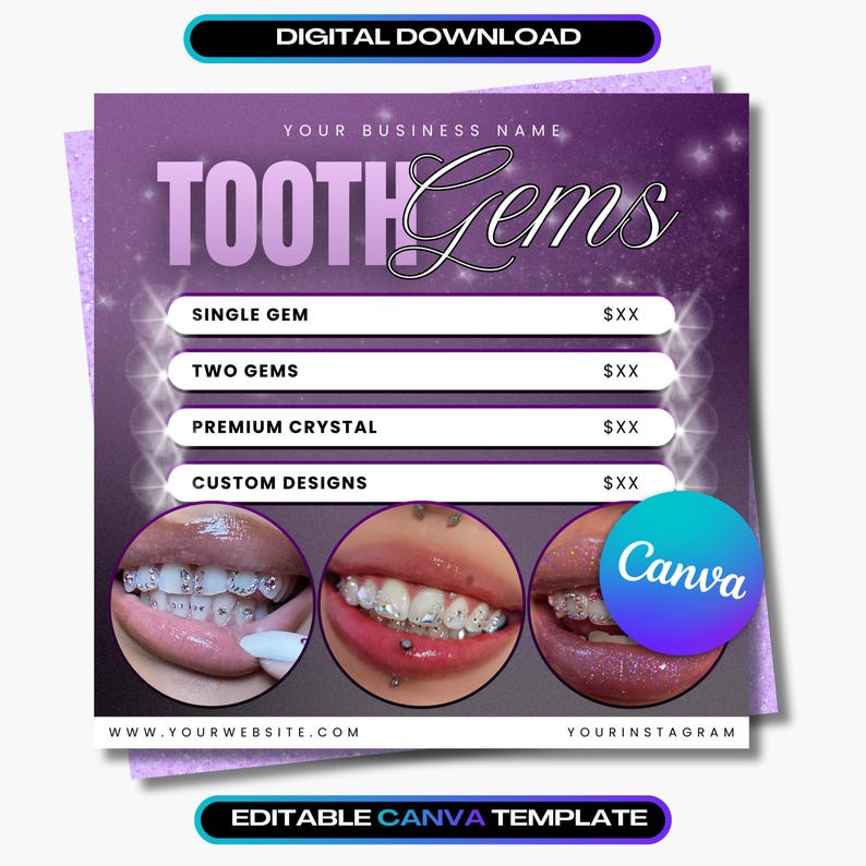Tooth Gems Flyer Canva Template | Editable Beauty Price List Flyer ...
