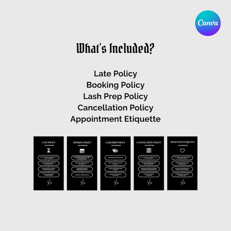 Lash Tech Policy Template Bundle: Editable Canva Instagram Highlights ...