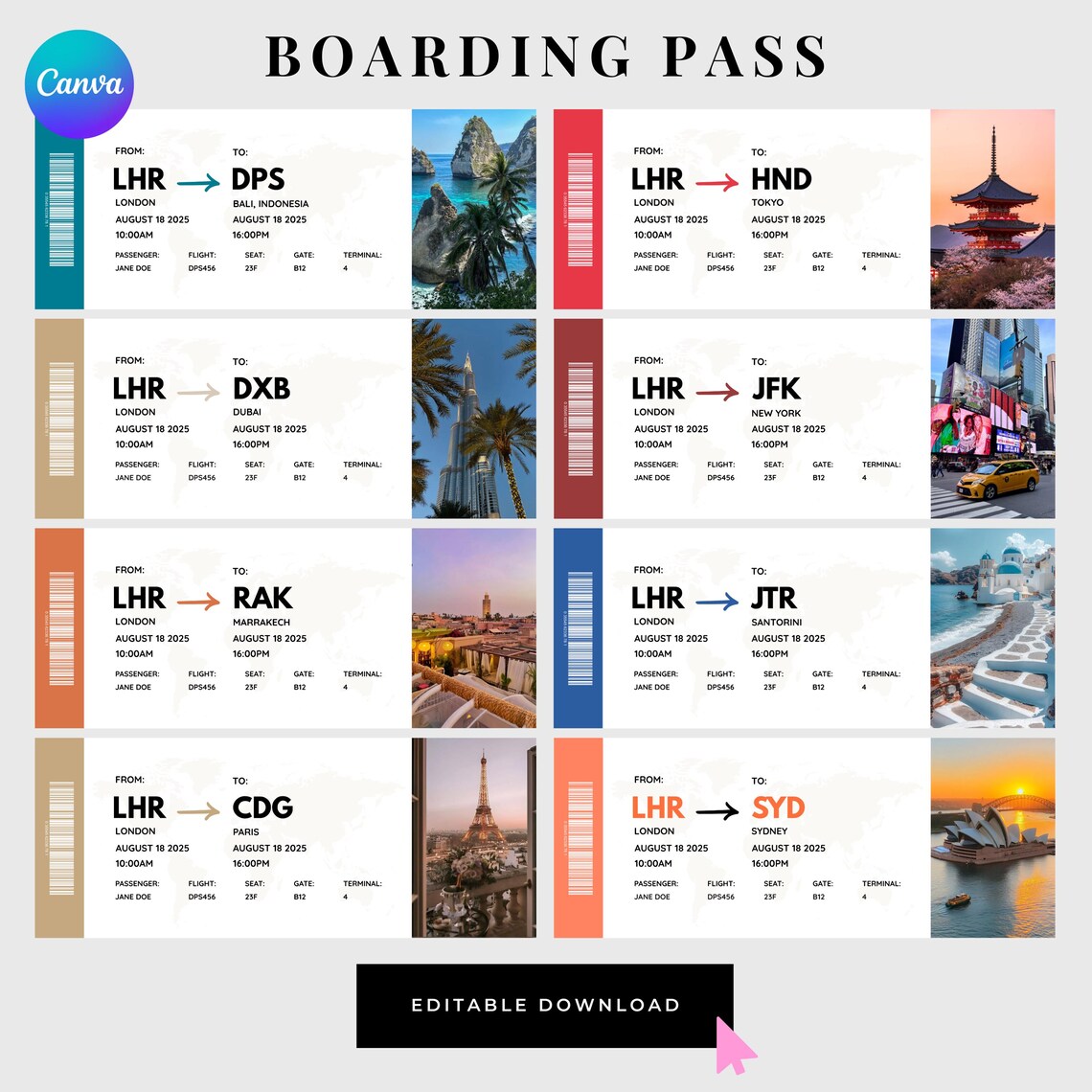 Editable Boarding Pass Template | 8 Surprise Holiday Ticket Designs ...