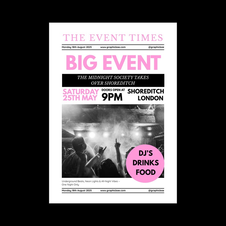 Retro Newspaper Event Flyer Template: Editable Canva Design (A3) - Etsy