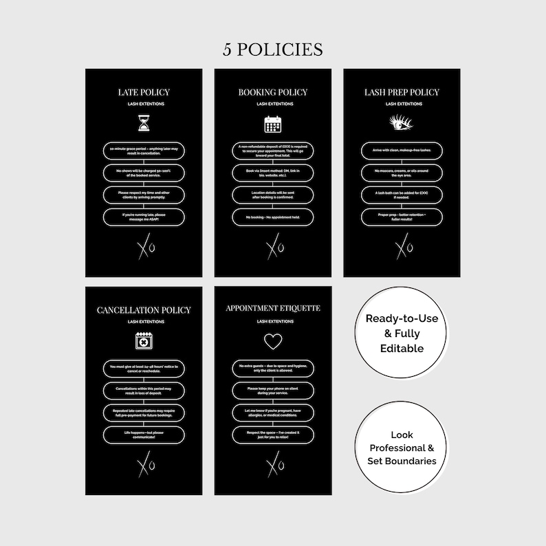 Lash Tech Policy Template Bundle: Editable Canva Instagram Highlights ...