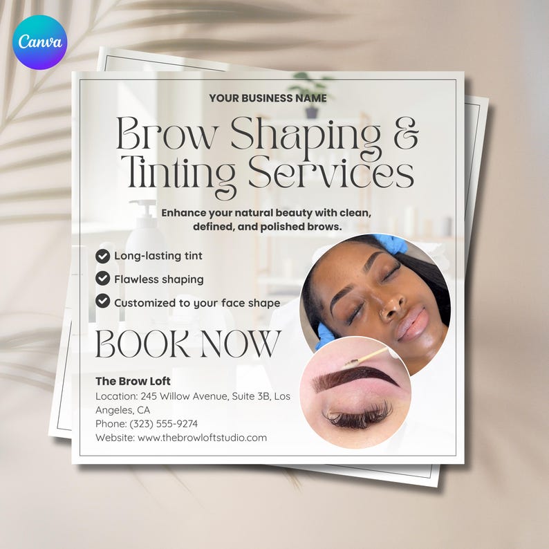 Brow Shaping & Tinting Services IG Flyer Template: DIY Canva Instagram ...