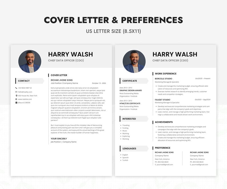 Modern Resume Template – Editable CV for Word & Canva (digital Download ...