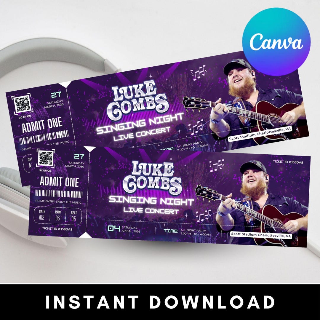 Editable Luke Combs Concert Ticket Canva Template - My Kinda Saturday ...