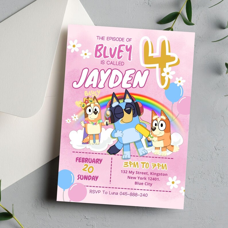 Editable Bluey Birthday Invitation Girl, Bluey Party Invite Canva ...