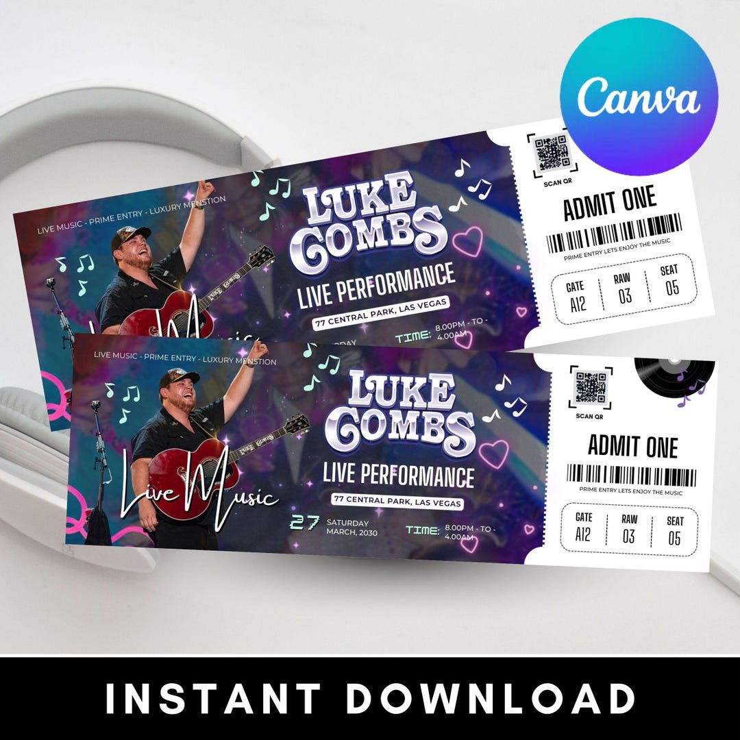 Editable Luke Combs Concert Ticket Template | DIY Event Ticket | Custom ...