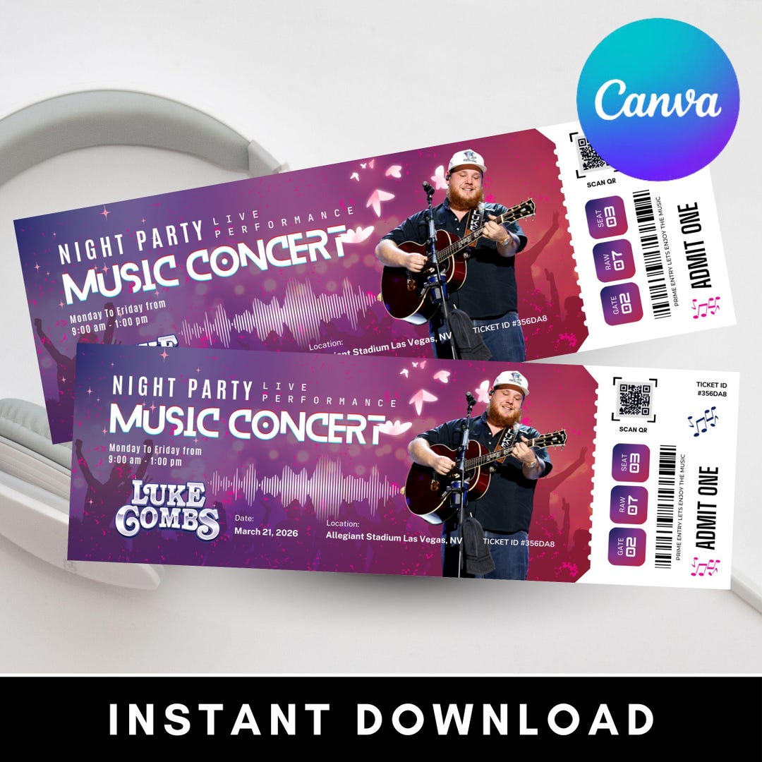 Editable Luke Combs Concert Ticket Template – My Kinda Saturday Night ...