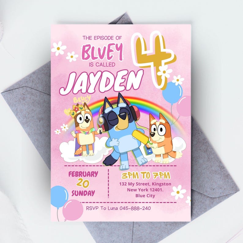 Editable Bluey Birthday Invitation Girl, Bluey Party Invite Canva ...