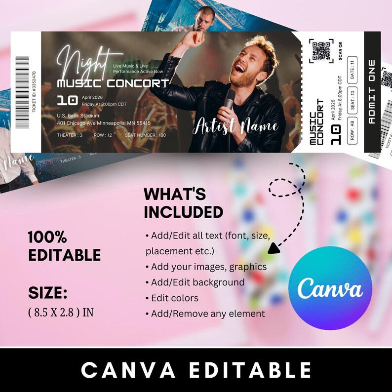 Editable Concert Ticket Template, Surprise Gift (digital Download Canva Template - Etsy