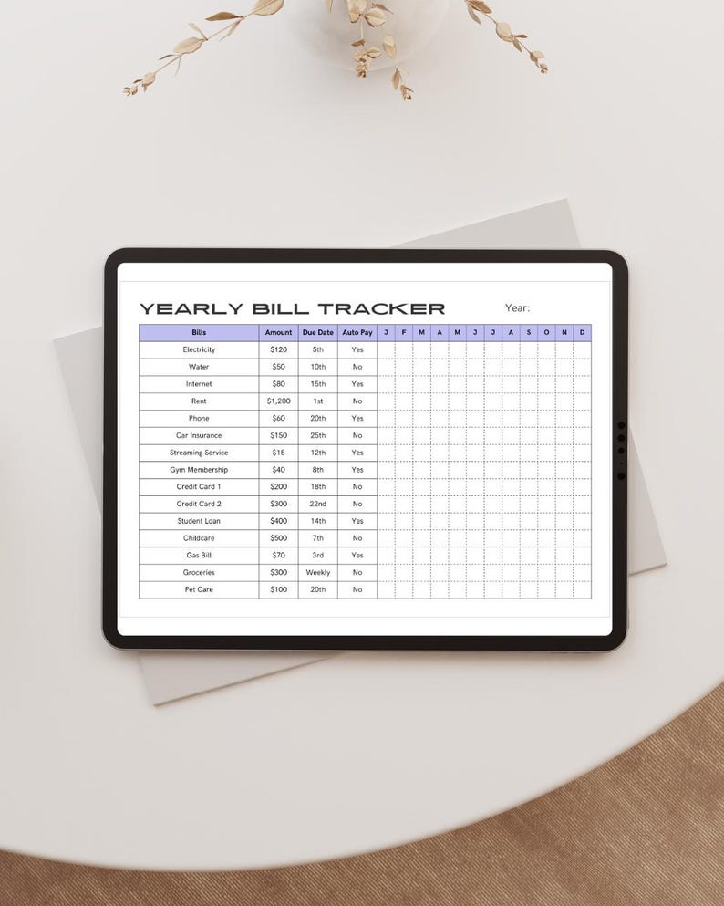 Yearly Bill Tracker Printable, Bill Payment Checklist, Bill Organizer ...