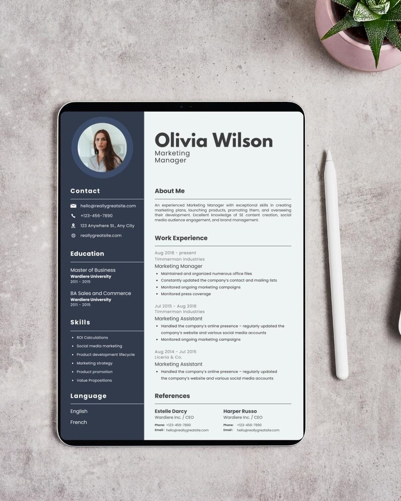 Professional Resume Template, Modern CV With Photo - Etsy