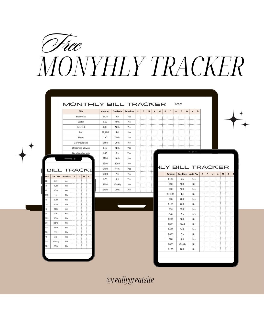 Digital Monthly Bill Tracker, Finance Planner (compatible With ...