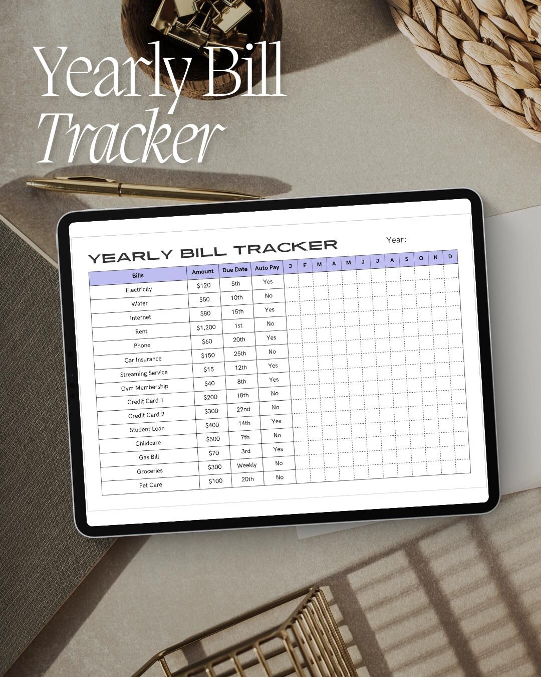 Yearly Bill Tracker Printable, Bill Payment Checklist, Bill Organizer ...
