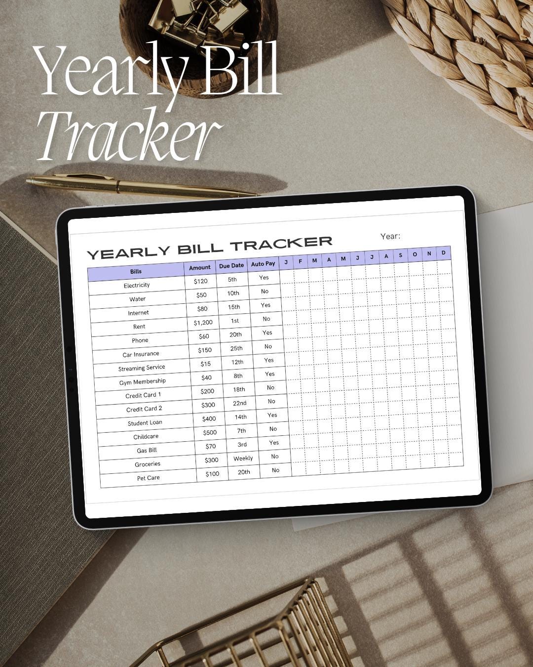 Yearly Bill Tracker Printable, Bill Payment Checklist, Bill Organizer ...