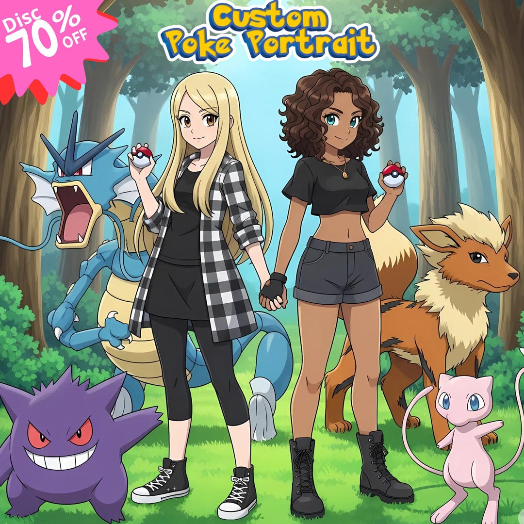 Custom Poke Portrait, Couple Poke Cartoon, Anime Commission, Poke Style ...