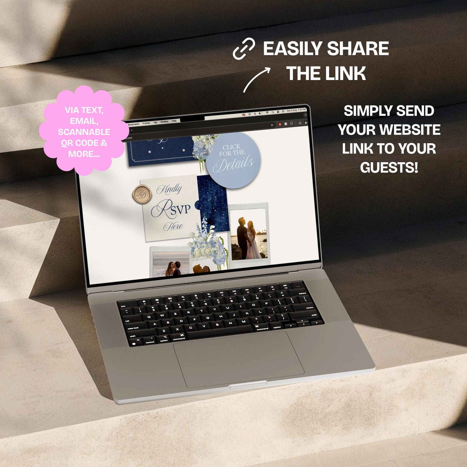Navy Blue Wedding Website Template With RSVP: Editable Canva Design ...