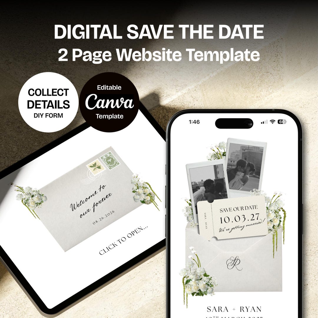 Floral Save the Date Website: Ivory Wedding Invitation (digital ...