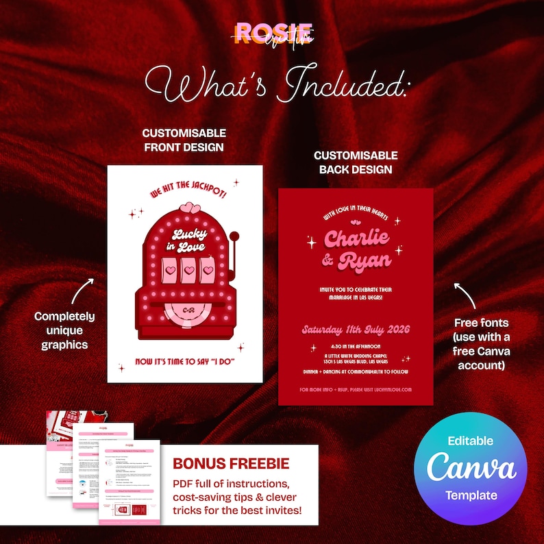 Retro Vegas Wedding Invitation: Lucky in Love Slot Machine (DIY Canva ...