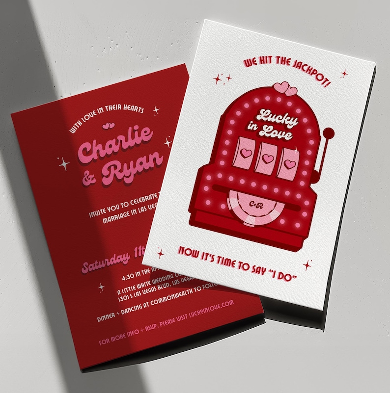 Retro Vegas Wedding Invitation: Lucky in Love Slot Machine (DIY Canva ...