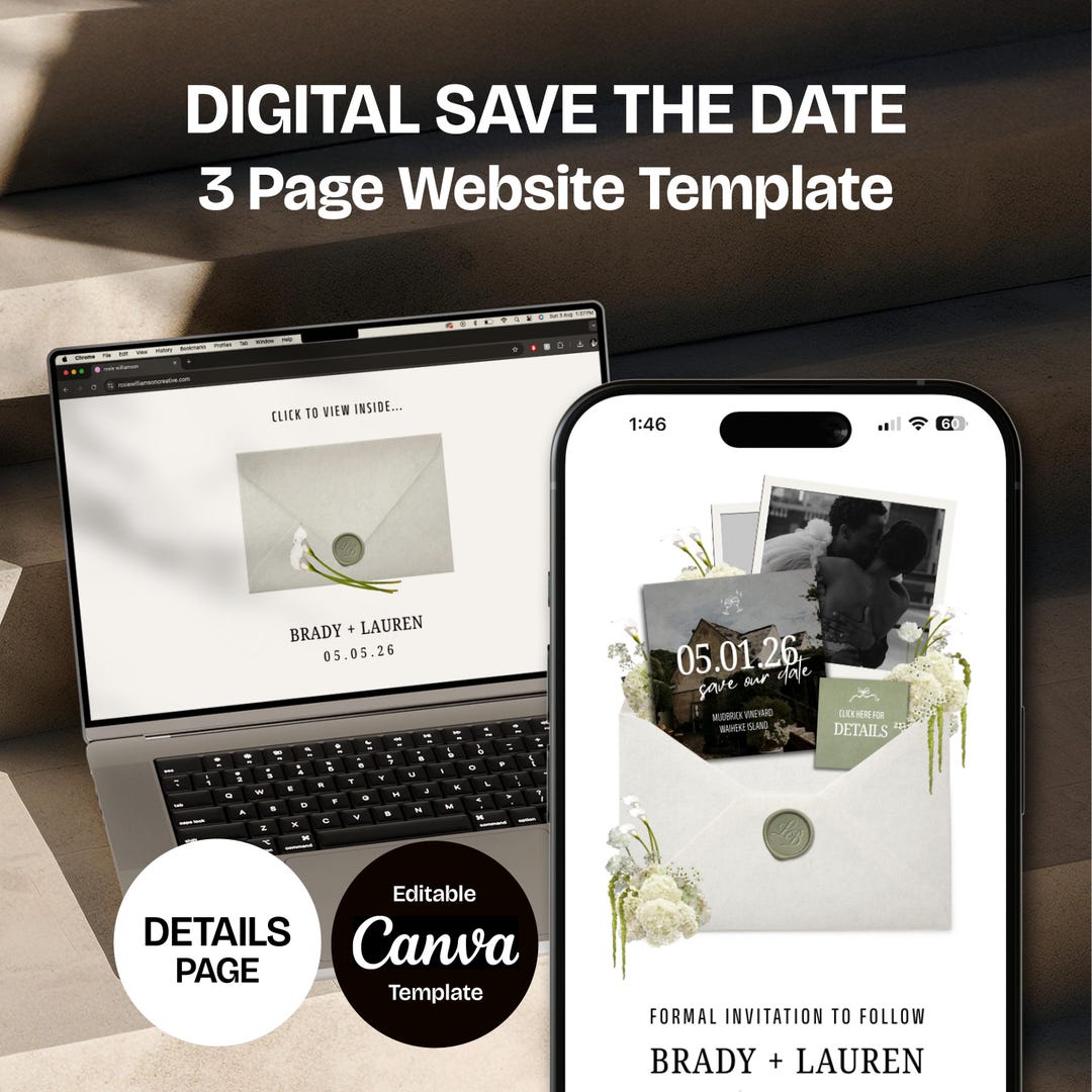 Floral Save the Date Website: Canva Wedding Invitation Template ...