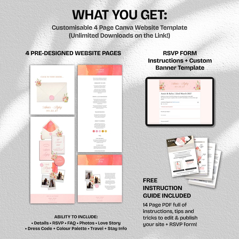 Warm Pastels Wedding Website Template With RSVP: Editable Canva Design ...