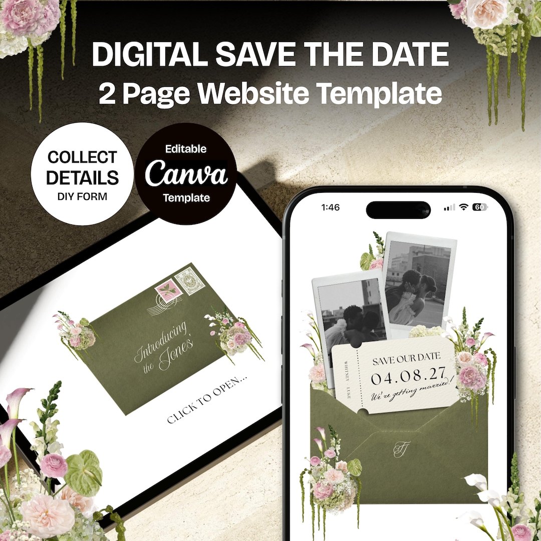 Olive Green & Pink Save the Date Website With Rsvp/details: DIY Canva ...