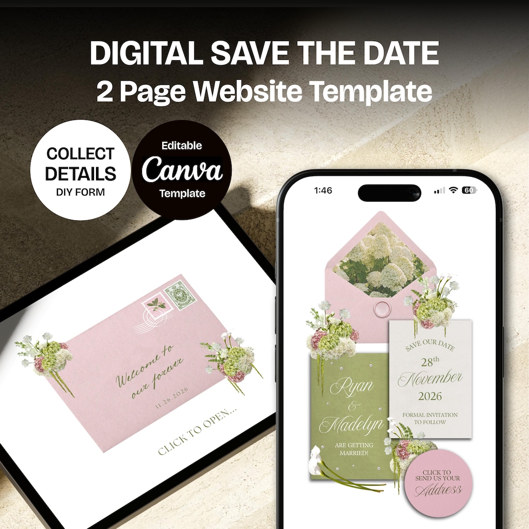 Pink & Green Save the Date Website With Rsvp/details: Canva Digital ...