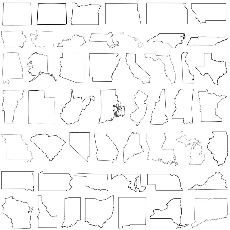 USA State Outlines SVG Bundle: Laser Cut Files, Cricut, Silhouette - Etsy